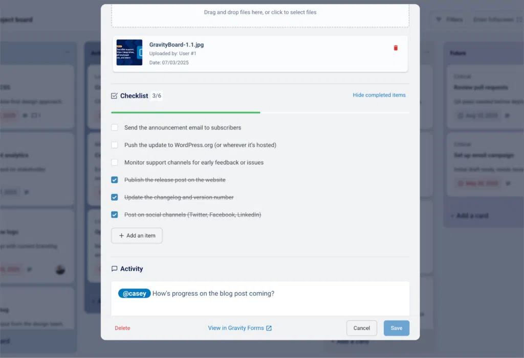 Announcing GravityBoard 1.1: Card checklists, GravityView integration, and more - GravityKit